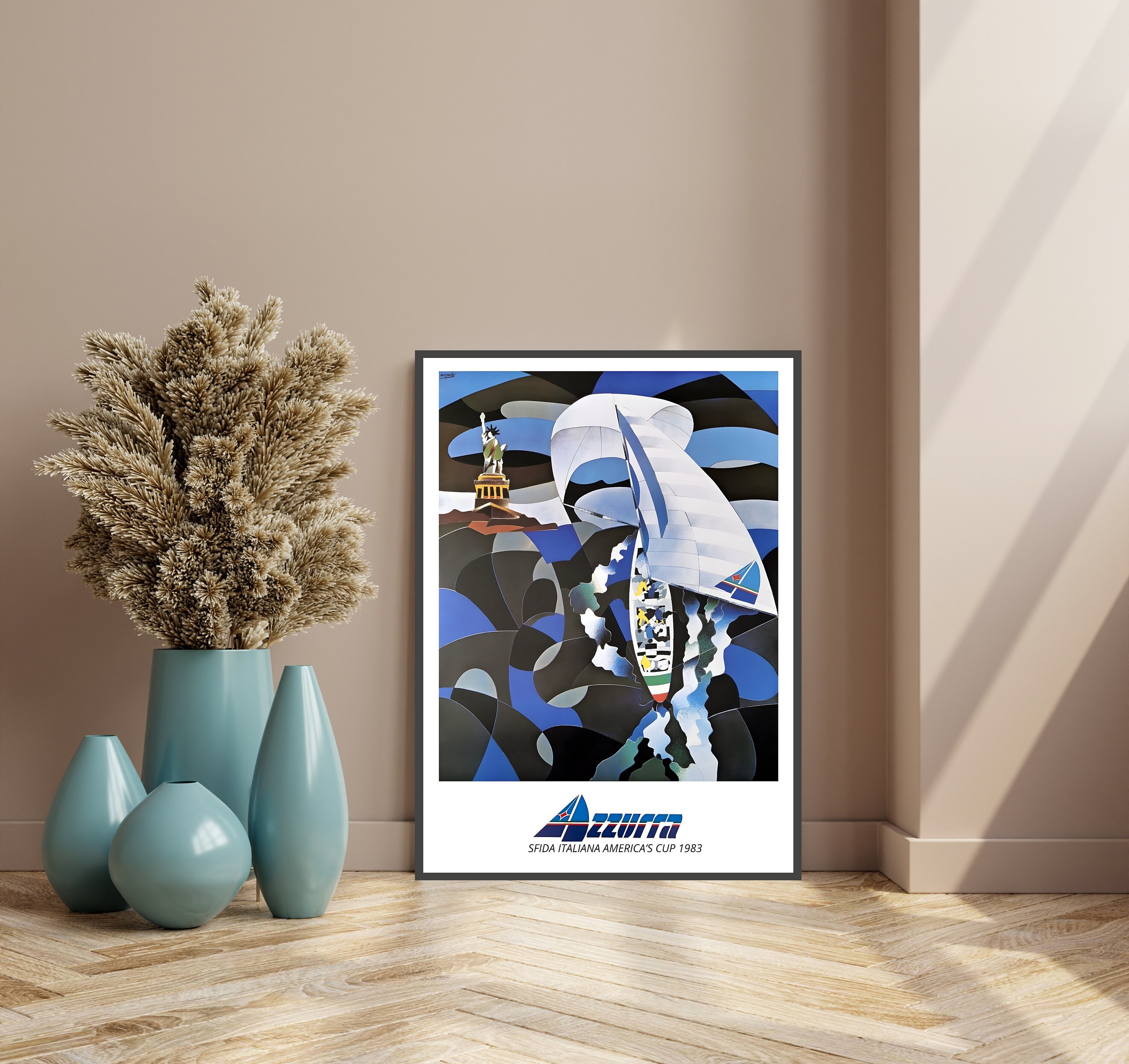 Sailing Yacht Poster, Azzurra Italiana America's Cup Ugo Nespolo 1983 ...