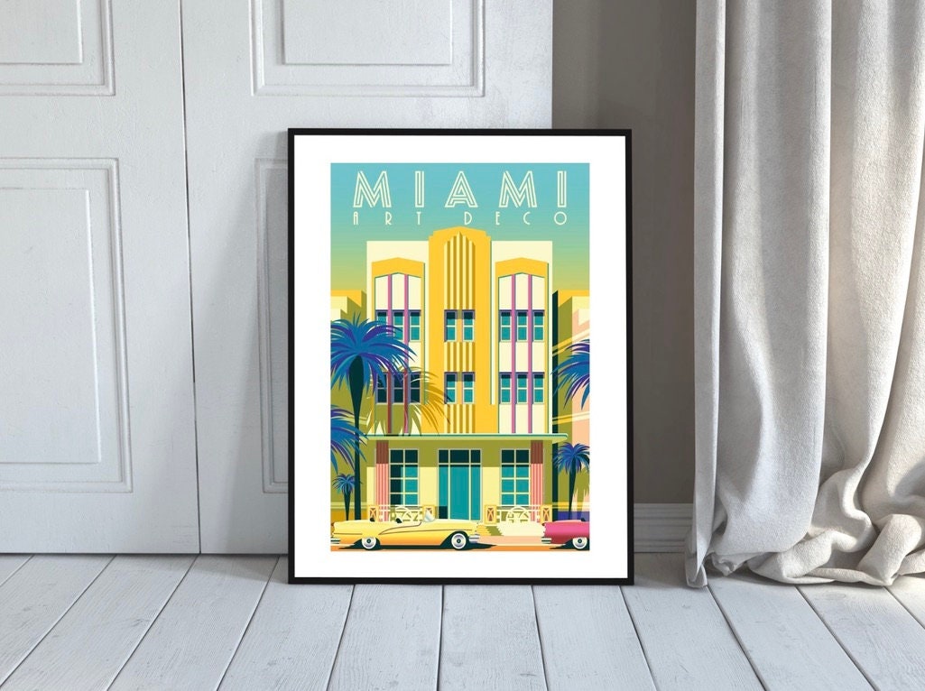Miami Art Deco Poster Florida Wall Art Miami Poster Miami - Etsy