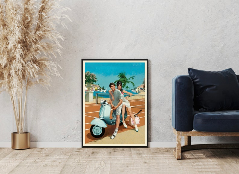 Vespa Scooter Vintage Poster, Vespa Retro Print, Blue Vespa Vintage ...
