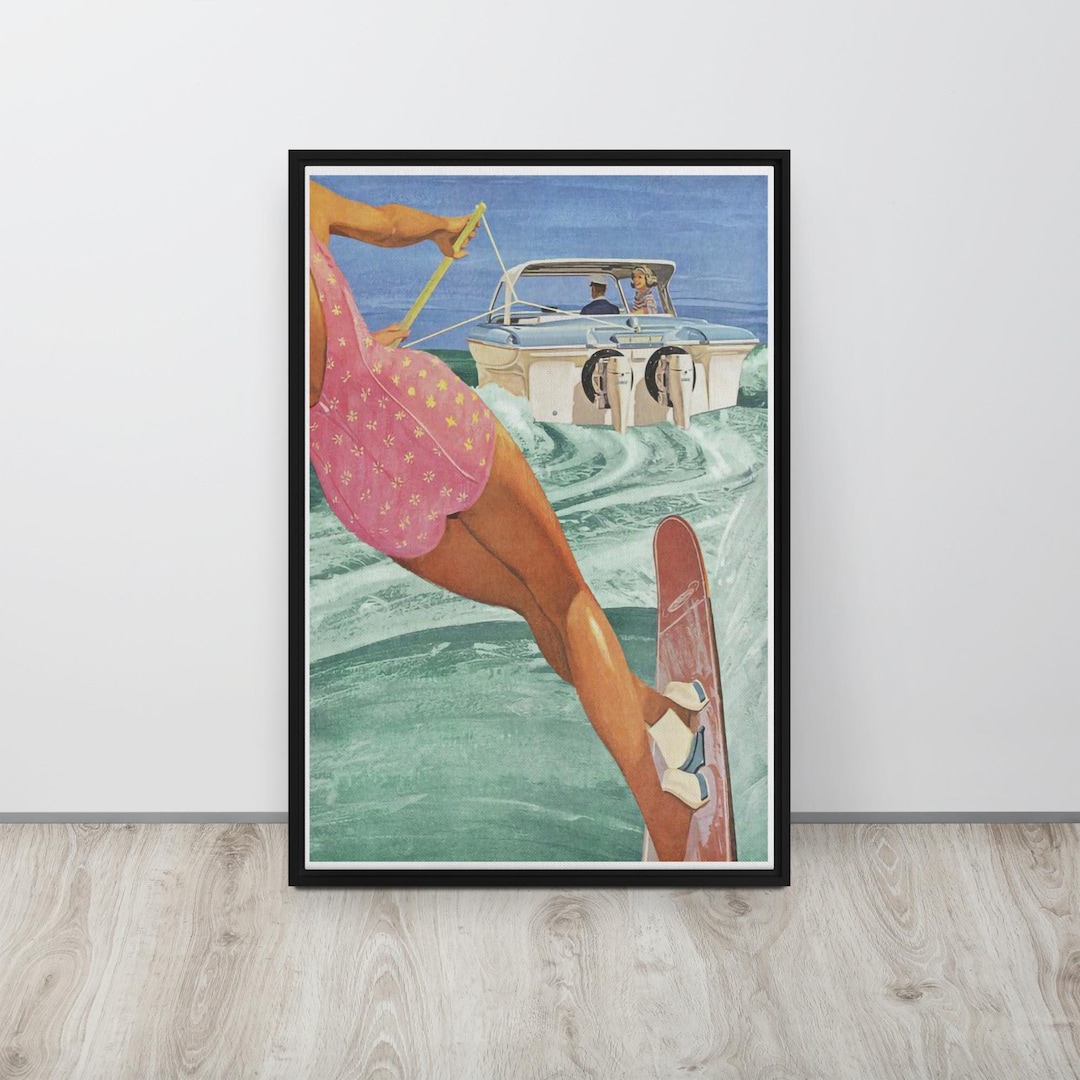 Woman Waterskiing Vintage Canvas Framed Poster 18x24 Inches, Sailing ...