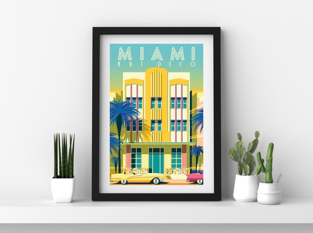 Miami Art Deco Poster Florida Wall Art Miami Poster Miami - Etsy