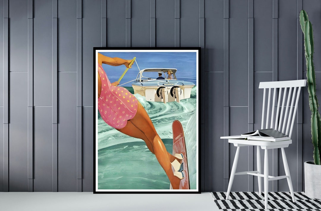 Woman Waterskiing Vintage Poster, Sailing, Watersports, Speedboat - Etsy
