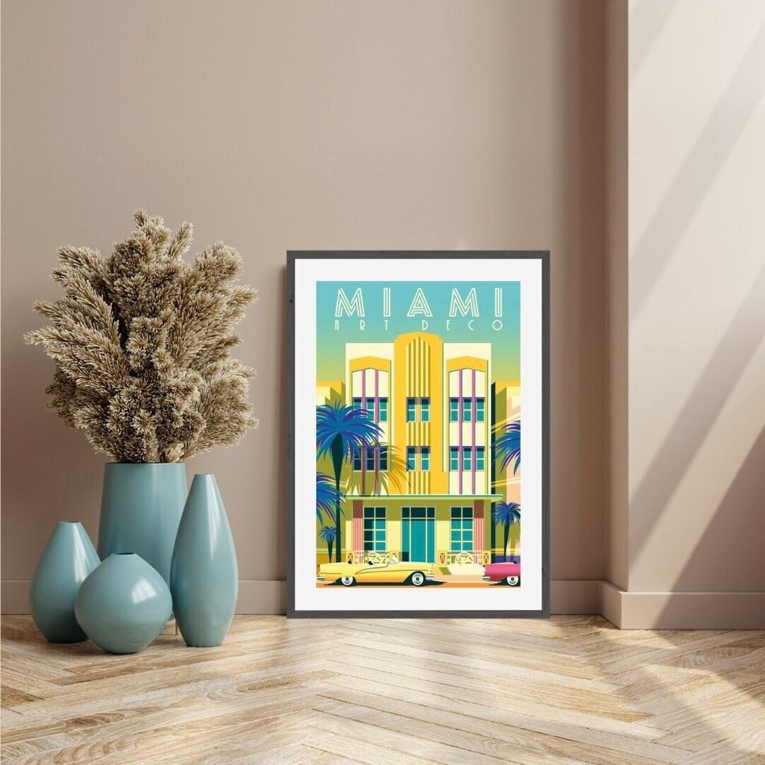 Miami Art Deco Poster Florida Wall Art Miami Poster, Miami Print, Hotel ...