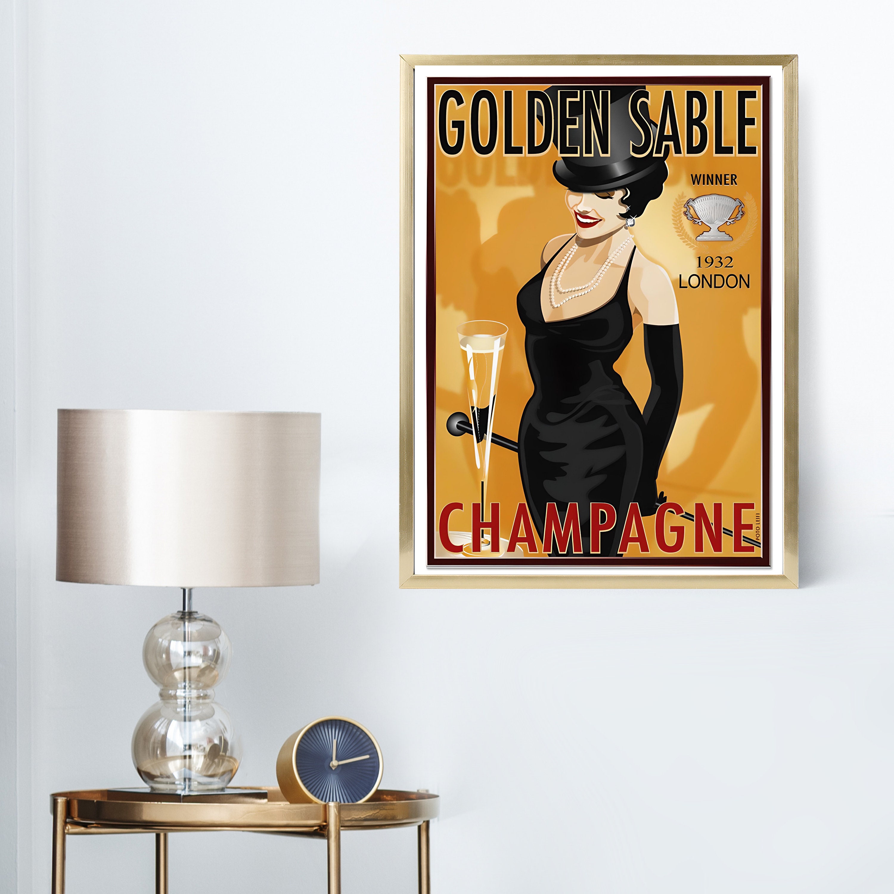 Champagne Poster, Golden Sable Print, Champagne Art, Cafe Art, Pub ...