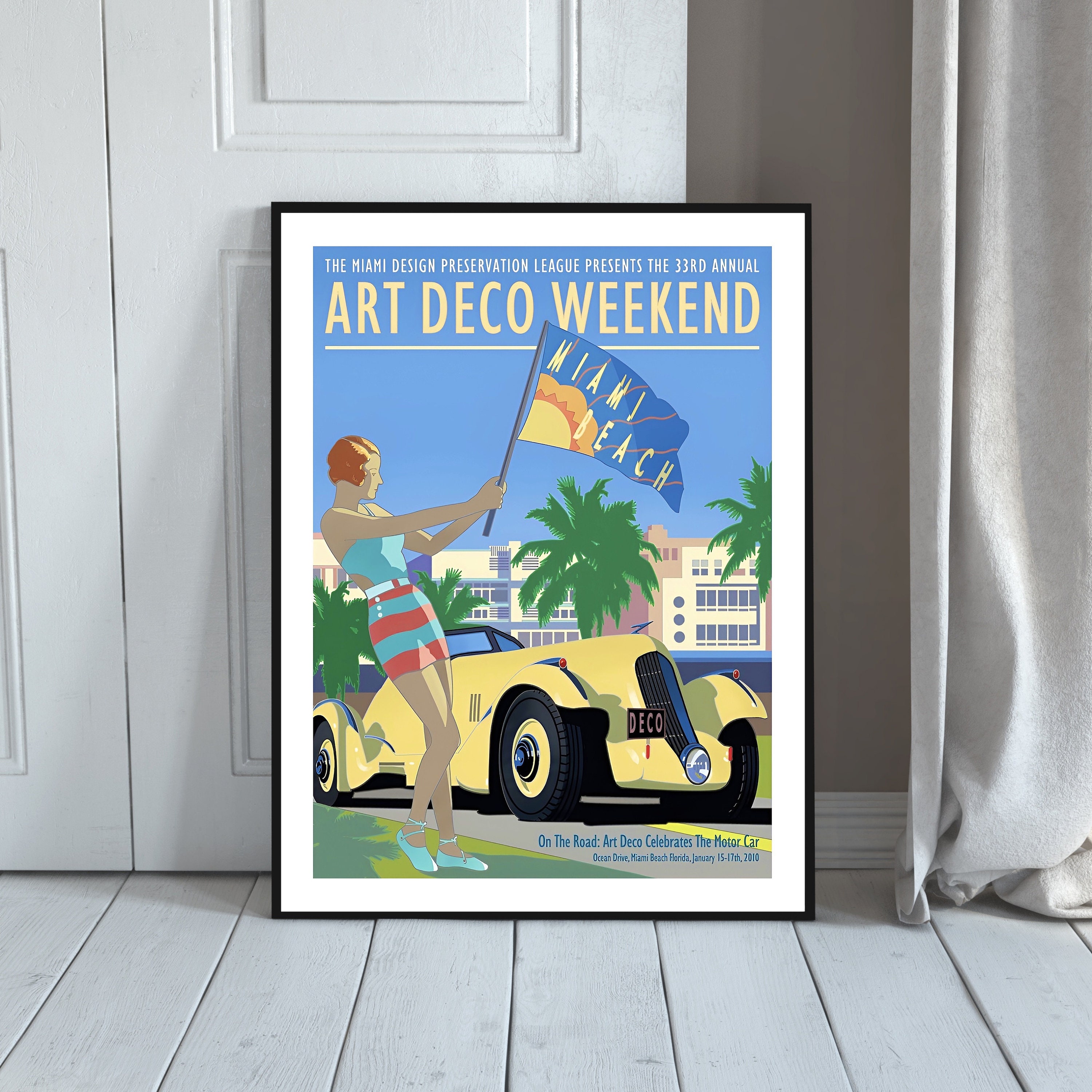 Miami Art Deco Vintage Poster Art Deco Weekend on the Road, Miami Beach ...