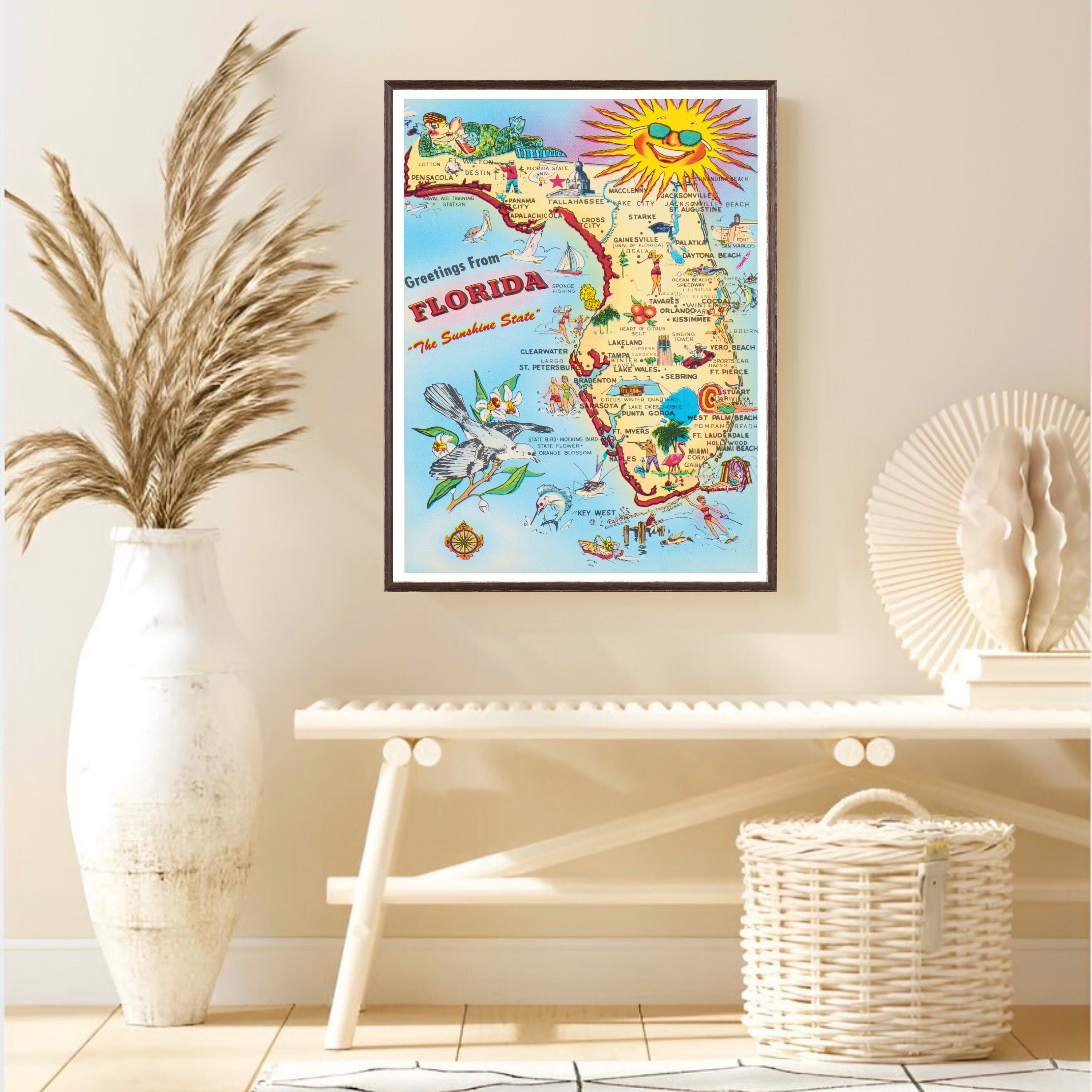 Florida Poster Map Florida Pictorial Map Poster Cartoon Map Old Map ...