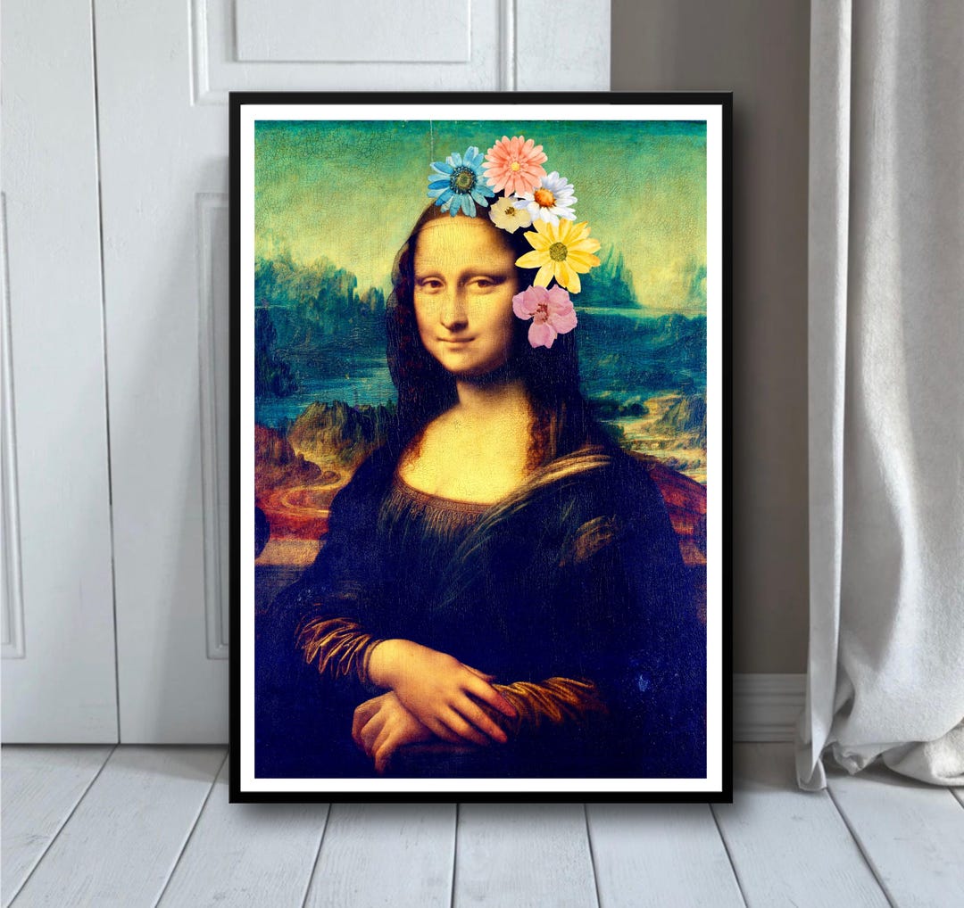 Mona Lisa With Flowers in Her Hair Poster | Vintage Art Print, Classic ...