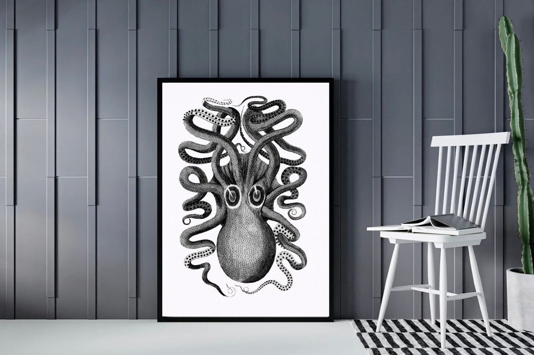 Squid Poster, Vintage Octopus Print, George Shaw Haeckel Poster, Marine ...