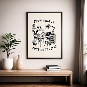 Printable Motivational Wall Art, Cute Cat Office Print, Affirmation ...