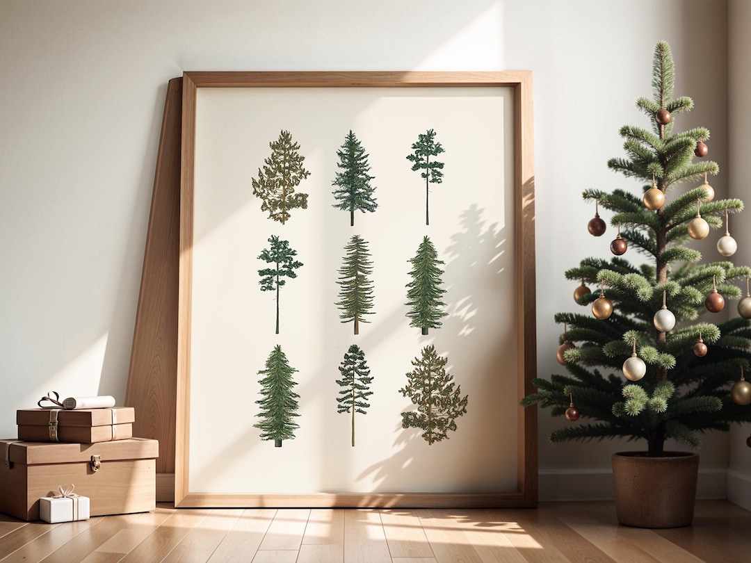 Printable Pine Tree Christmas Art Woodland Evergreen Holiday Wall Decor ...