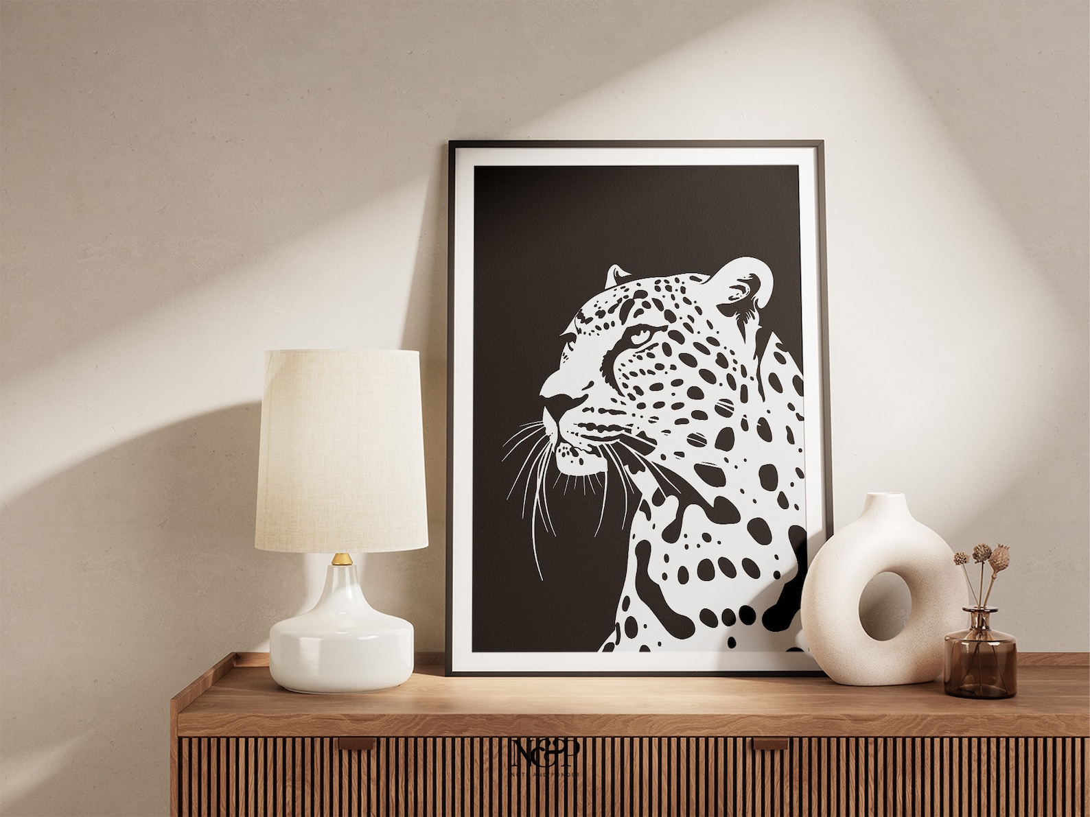 Printable Snow Leopard Art Print, Modern Black and White Jungle Decor ...