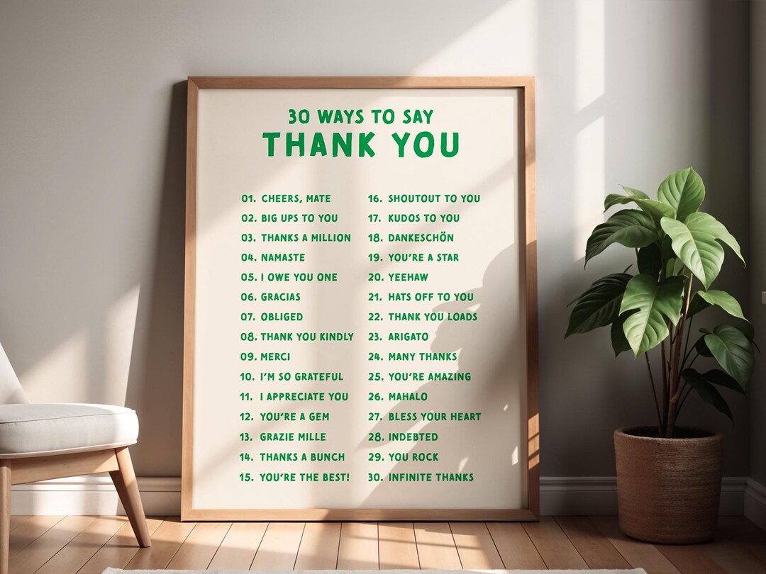 30 Ways to Say Thank You Wall Art, Green Therapy Office Poster, Teacher ...