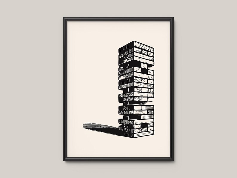 Printable Black and White Vintage Jenga Wall Art, Game Room Decor ...