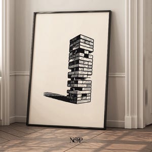Printable Black and White Vintage Jenga Wall Art, Game Room Decor ...