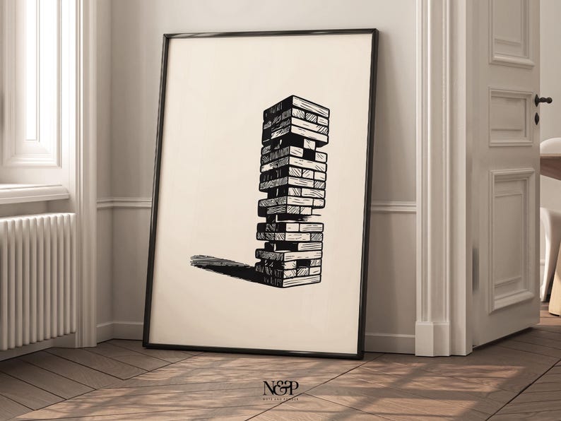 Printable Black and White Vintage Jenga Wall Art, Game Room Decor ...