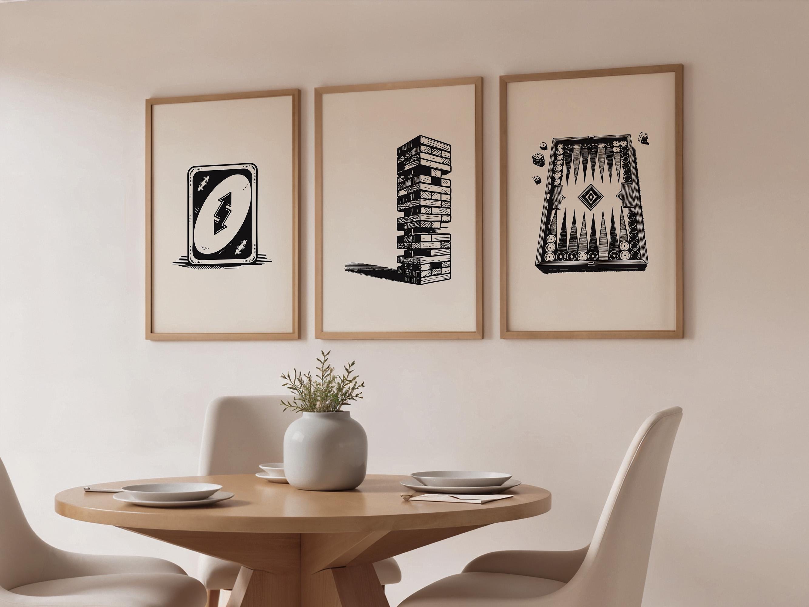 Digital Wall Art Board Game Room Decor Black White Vintage Card ...