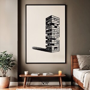 Printable Black and White Vintage Jenga Wall Art, Game Room Decor ...