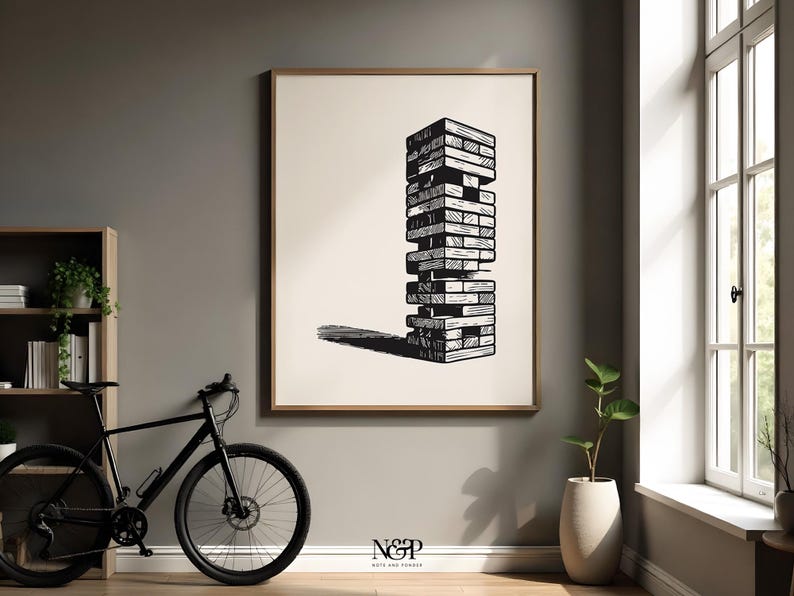 Printable Black and White Vintage Jenga Wall Art, Game Room Decor ...