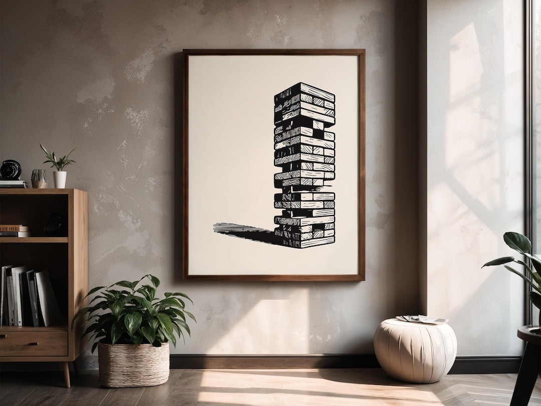 Printable Black and White Vintage Jenga Wall Art, Game Room Decor ...