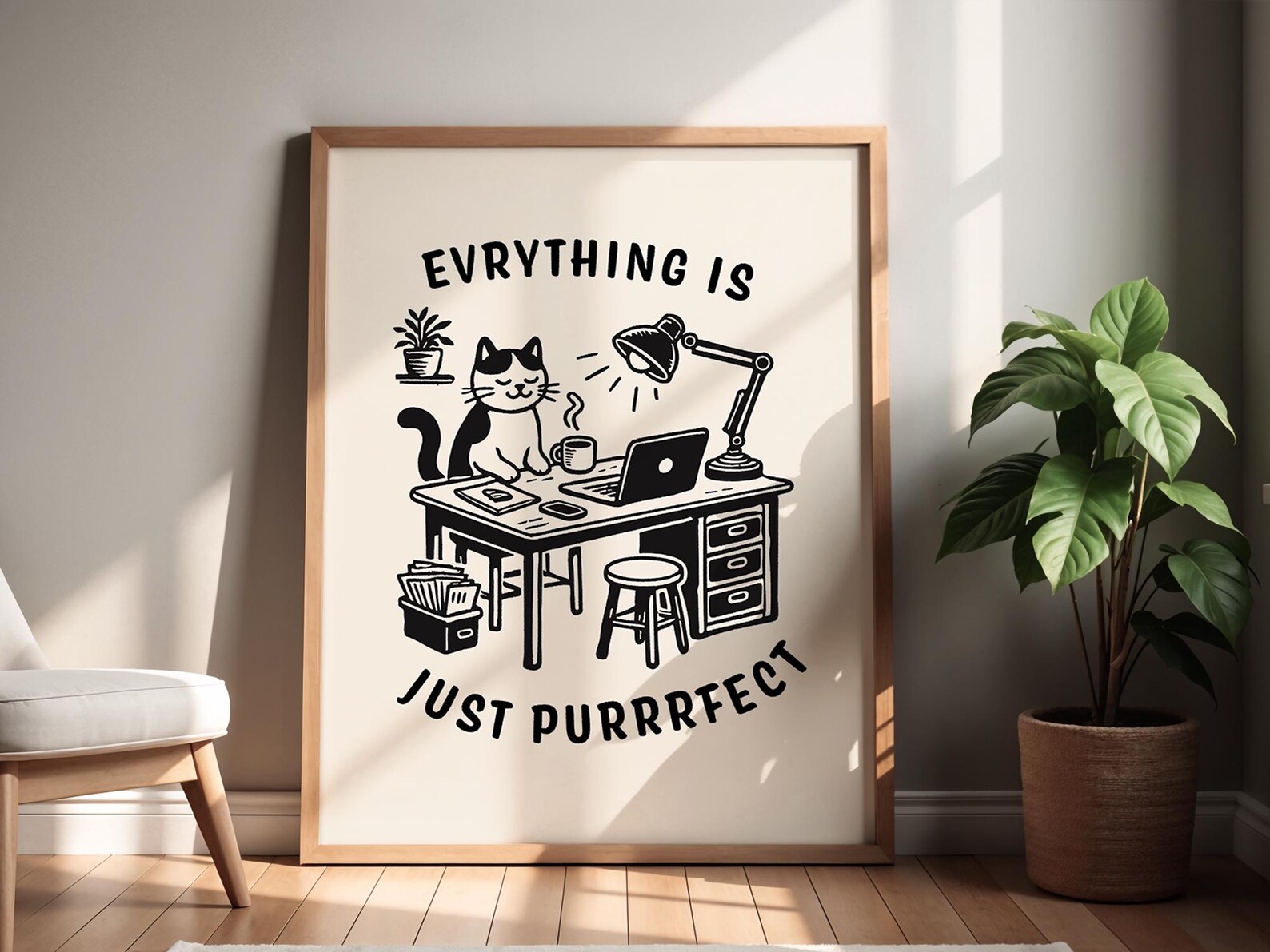Cute Cat Office Print, Affirmation Poster, Motivational Wall Art ...