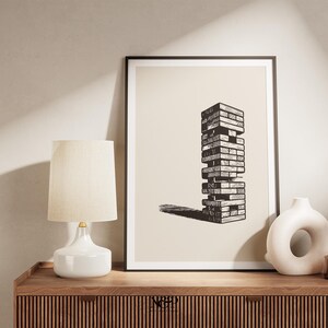 Printable Black and White Vintage Jenga Wall Art, Game Room Decor ...
