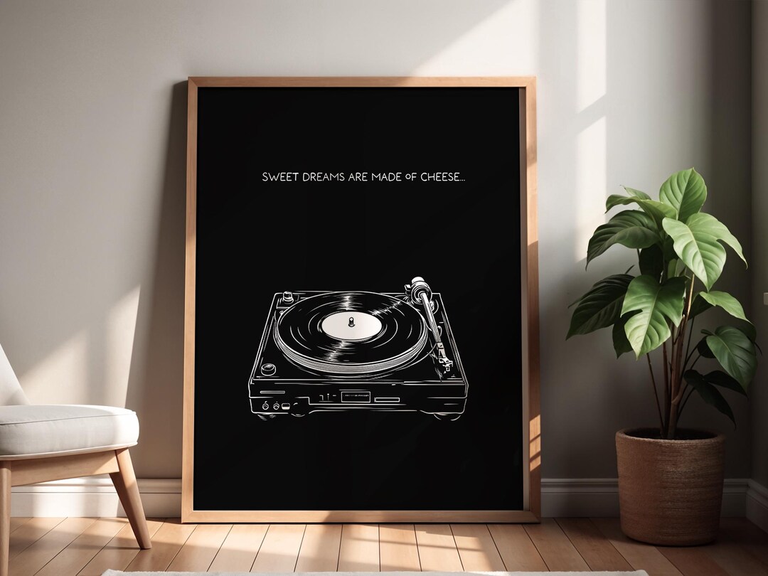 Funny Vinyl Record Player Wall Art, Retro Music Lover Print, Black and ...