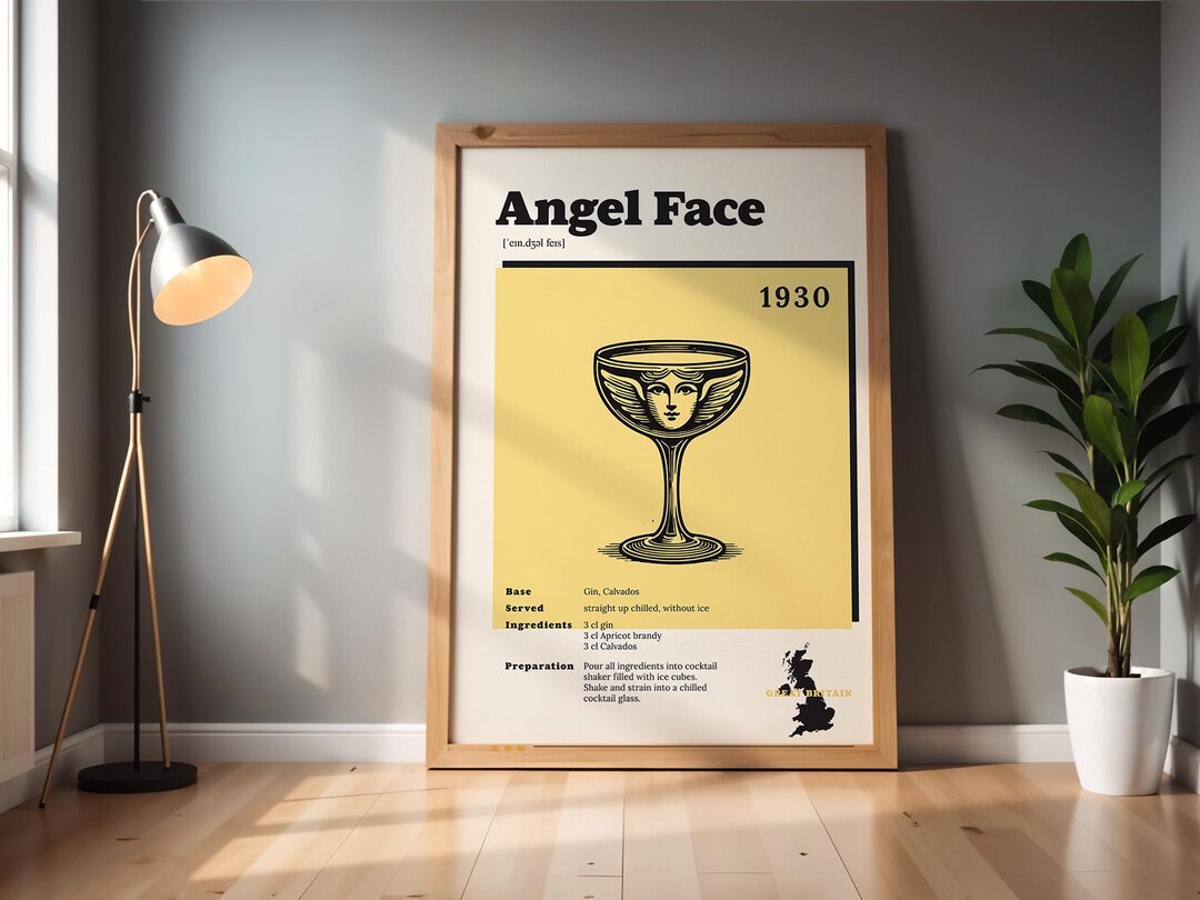 Printable Vintage Angel Face Print Cocktail Recipe Wall Art Retro Bar ...
