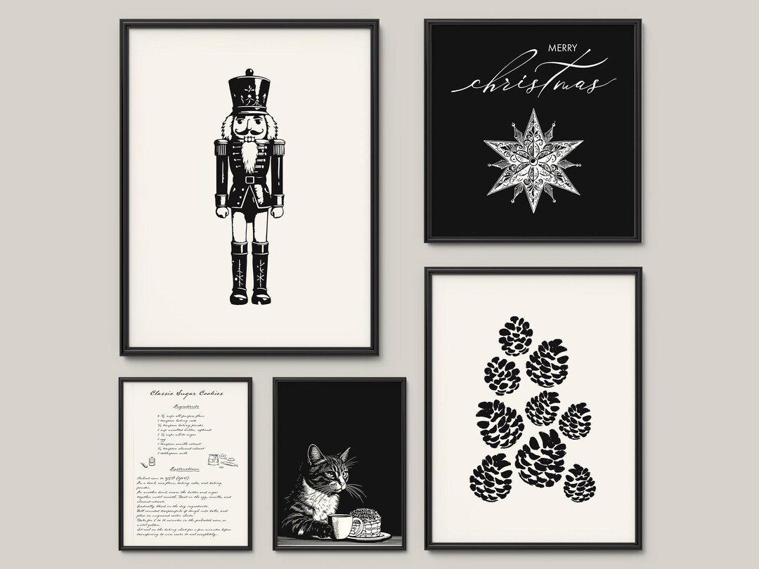 Printable Black and White Christmas Wall Art Gallery Set of 5 ...