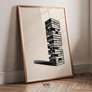 Printable Black and White Vintage Jenga Wall Art, Game Room Decor ...