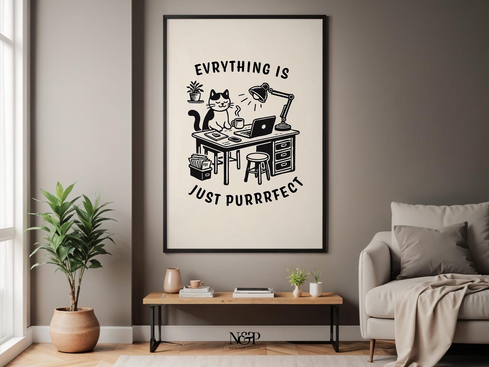 Cute Cat Office Print, Affirmation Poster, Motivational Wall Art ...