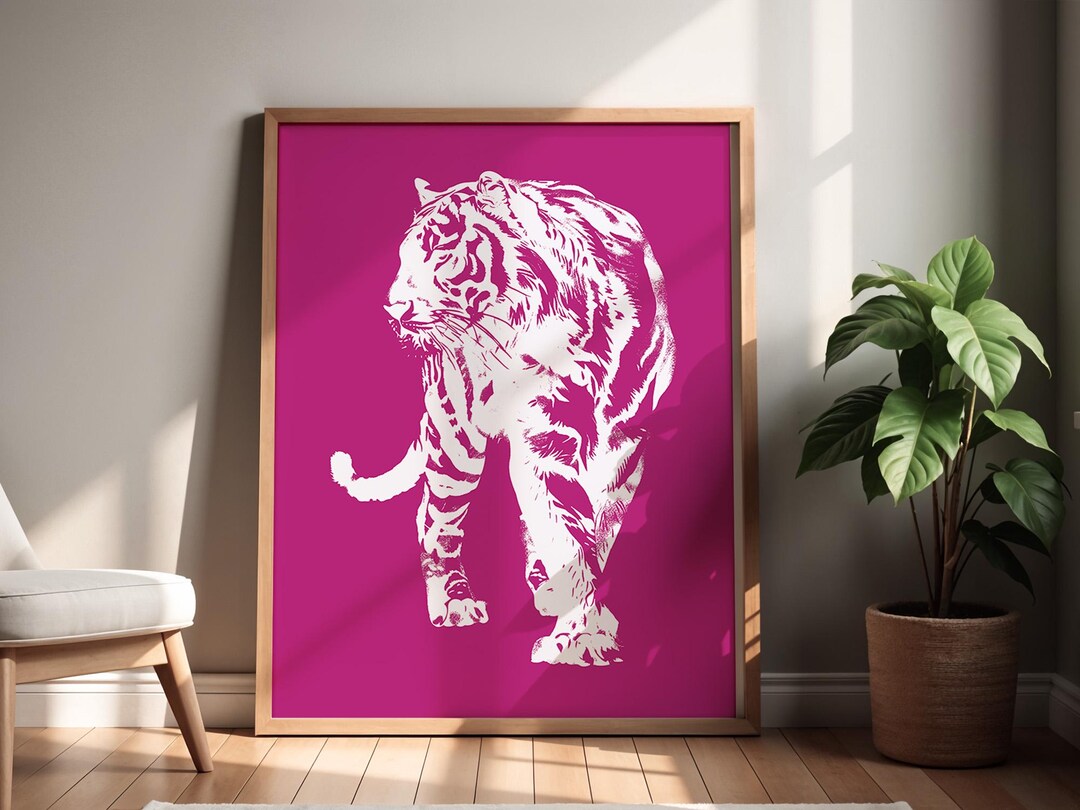Pink Boho White Tiger Wall Art Print Animal Print Decor Trendy Feminine ...