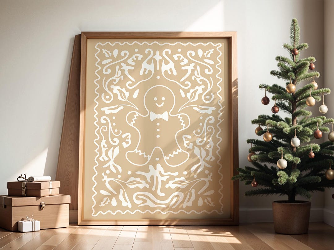 Beige Neutral Gingerbread Man, Christmas Kitchen Prints, Holiday Wall ...