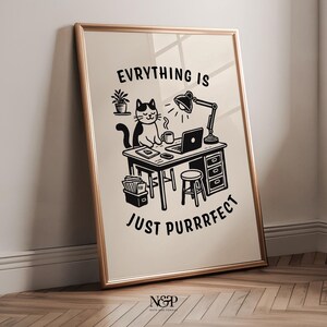 Printable Motivational Wall Art, Cute Cat Office Print, Affirmation ...