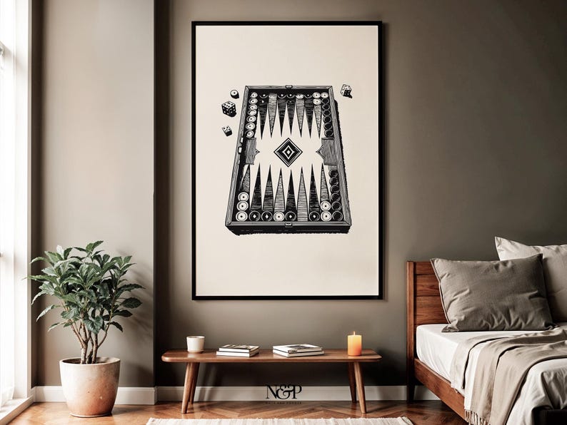 Printable Vintage Backgammon Game Board Wall Art Perfect Boyfriend Gift ...