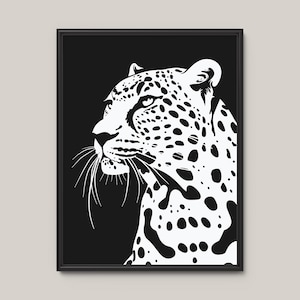 Printable Snow Leopard Art Print, Modern Black and White Jungle Decor ...