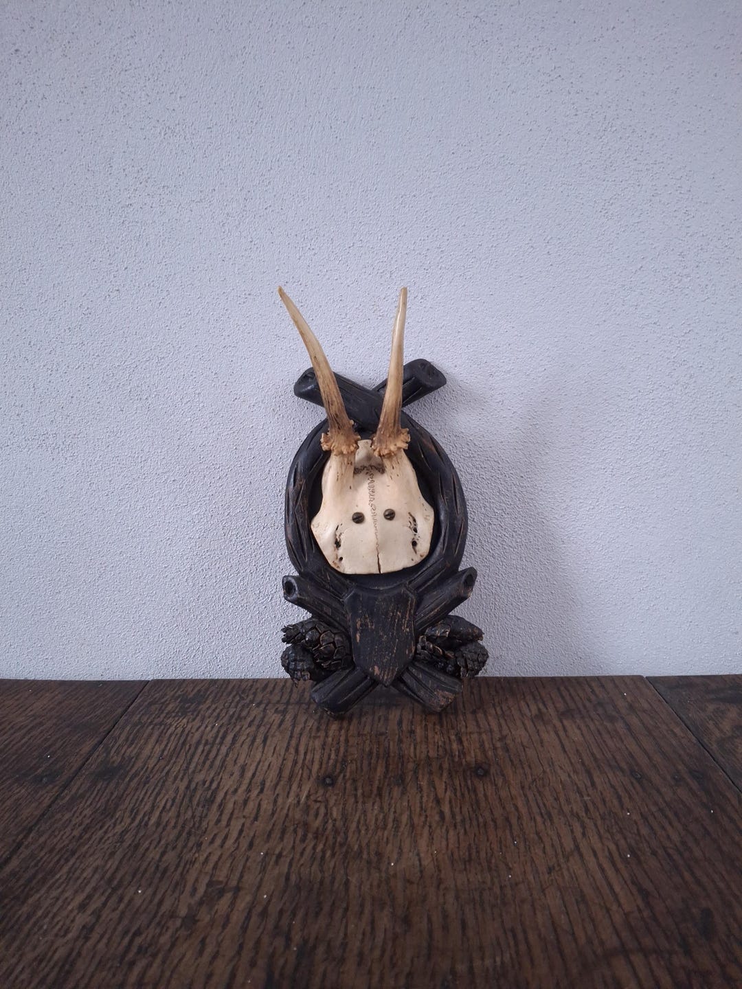 Antique Carved Wooden Hunting Trophy Board With Deer Antlers on a Piece ...