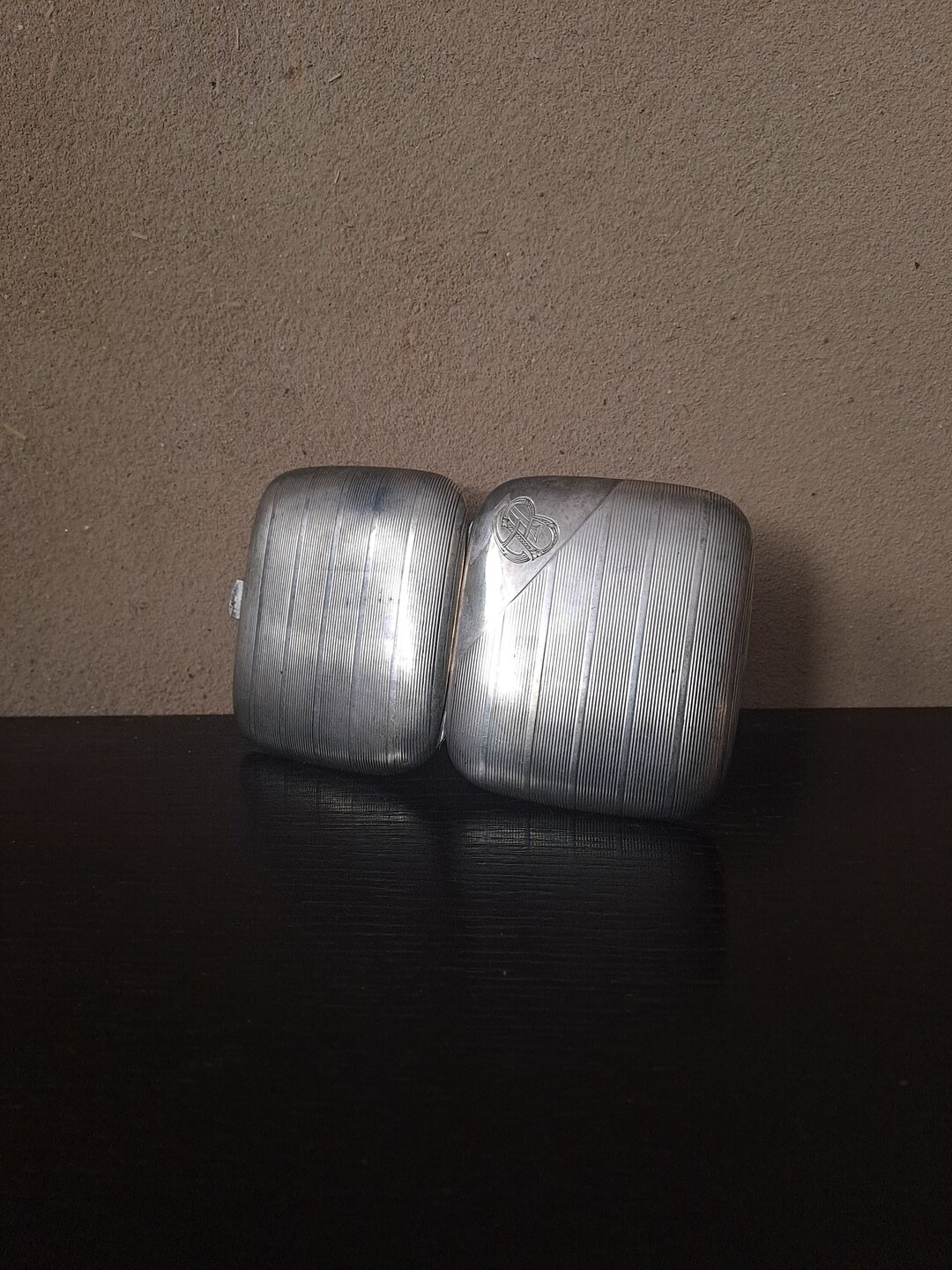 Vintage Engraved Art Deco Silver-colored Rounded Cigarette Case With ab ...