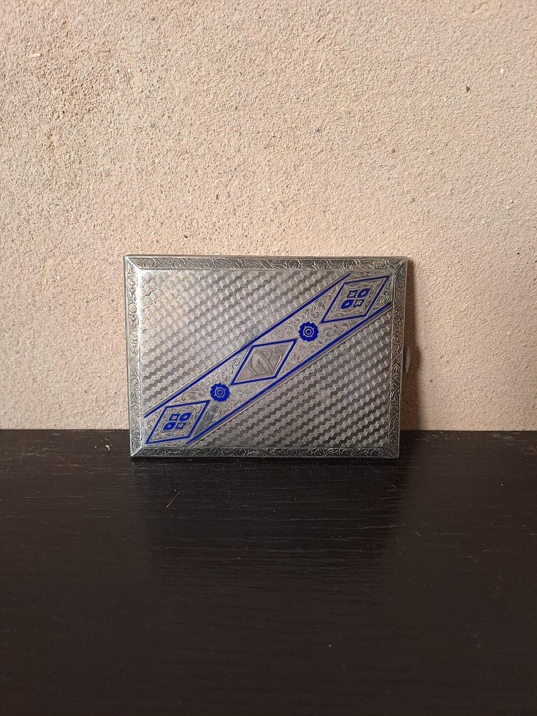 Early 20th Century Engraved Cigarette Case Made of Alpacca With Blue ...