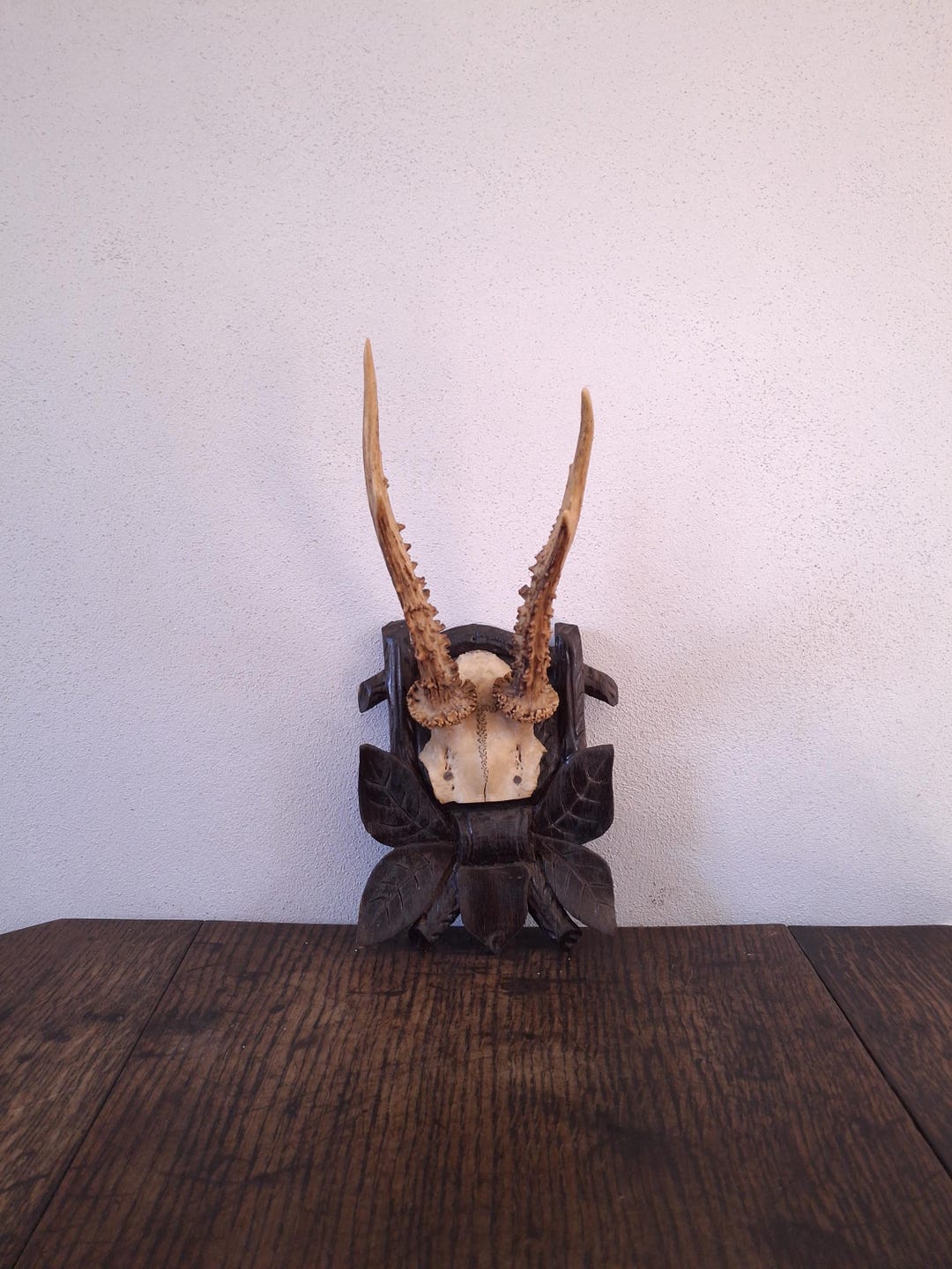 Vintage Smaller Carved Wooden Hunting Trophy Board With Deer Antlers on ...