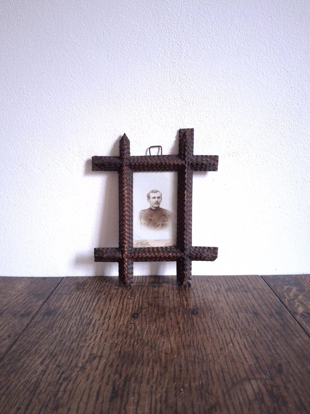 Antique Wooden Tramp Art Wall Photo Frame, Soldier Picture - Etsy