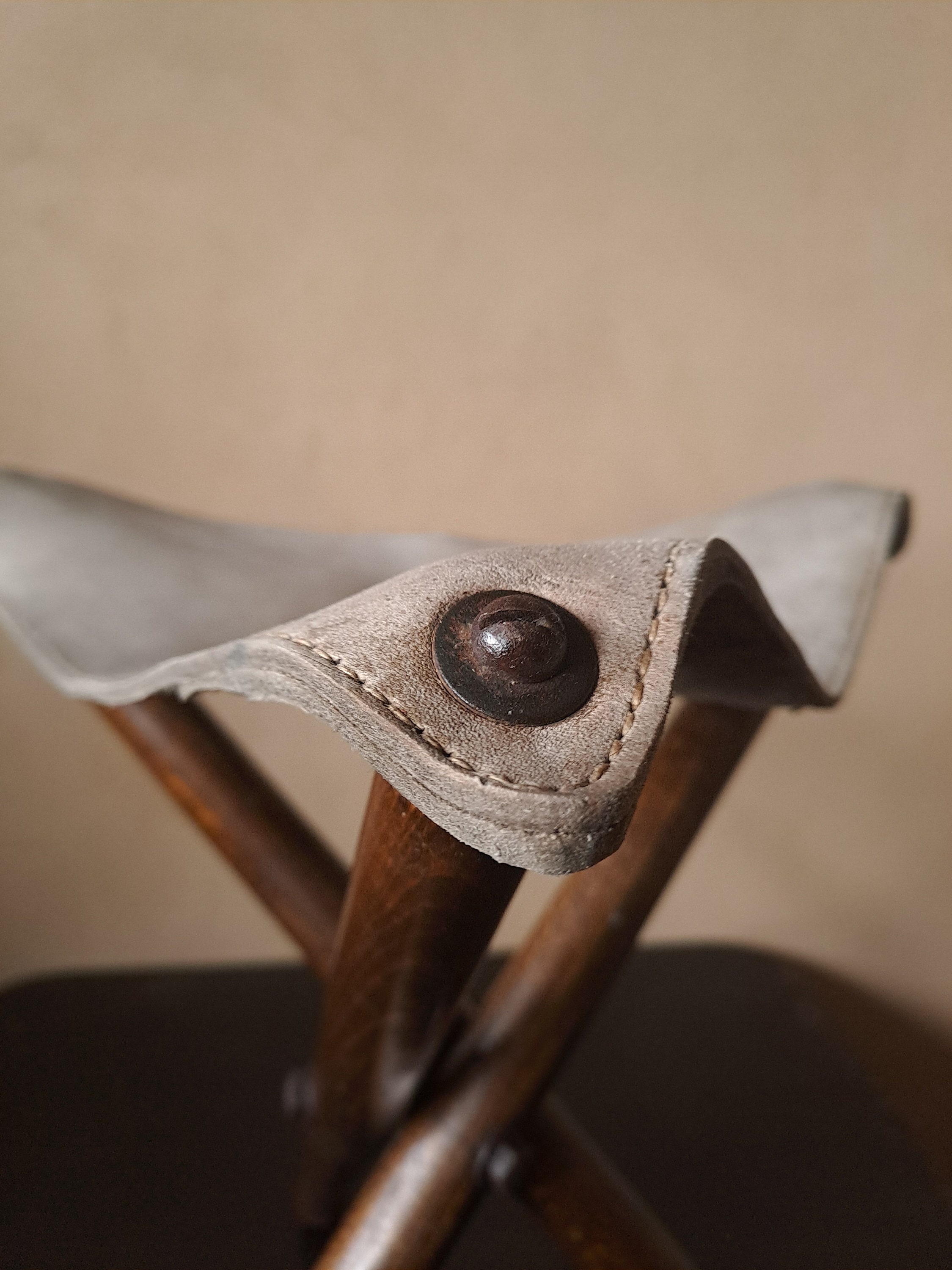 Vintage Small Foldable Chair/stool With Leather Seat - Etsy