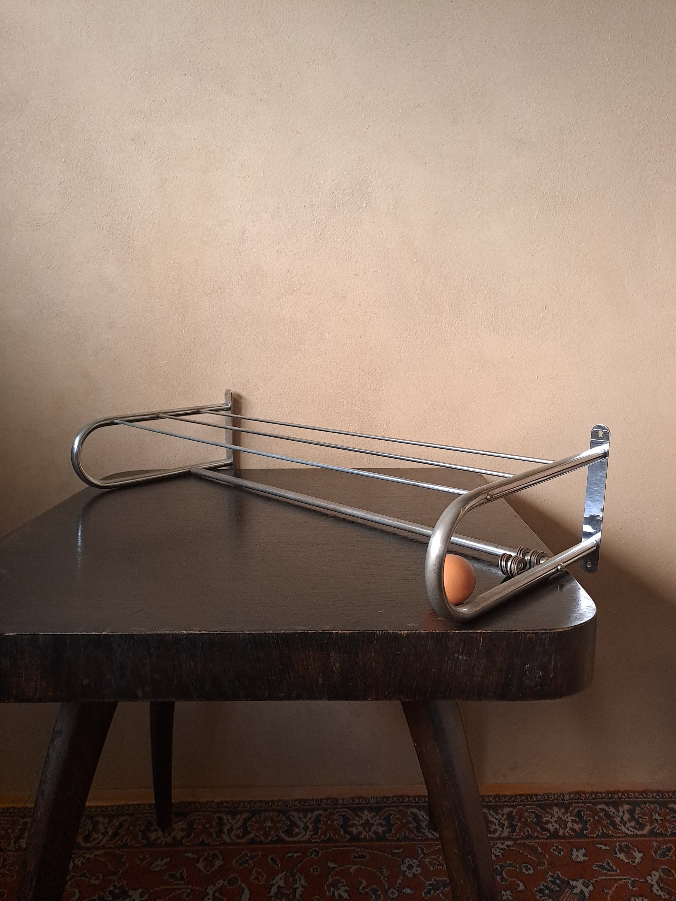 Vintage Wider Metal Chromed Simple Functionalist Rod Shelf With Seven ...