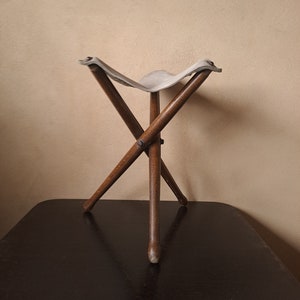 Vintage Small Foldable Chair/stool With Leather Seat - Etsy