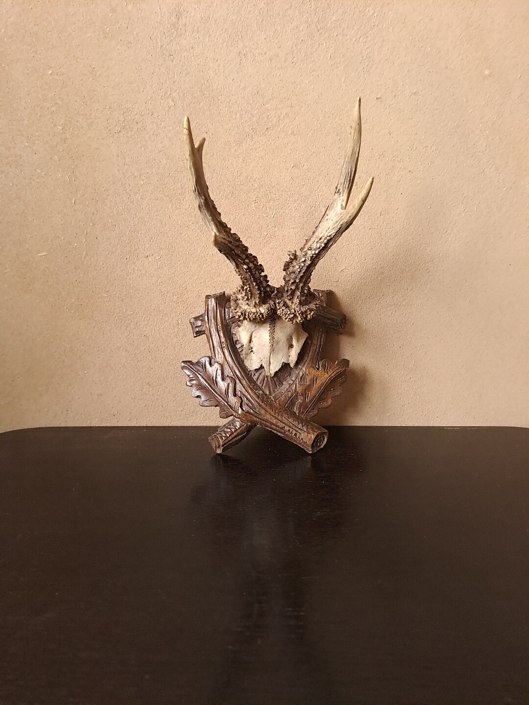 Vintage Carved Wooden Hunting Trophy Board With Substantial Deer ...