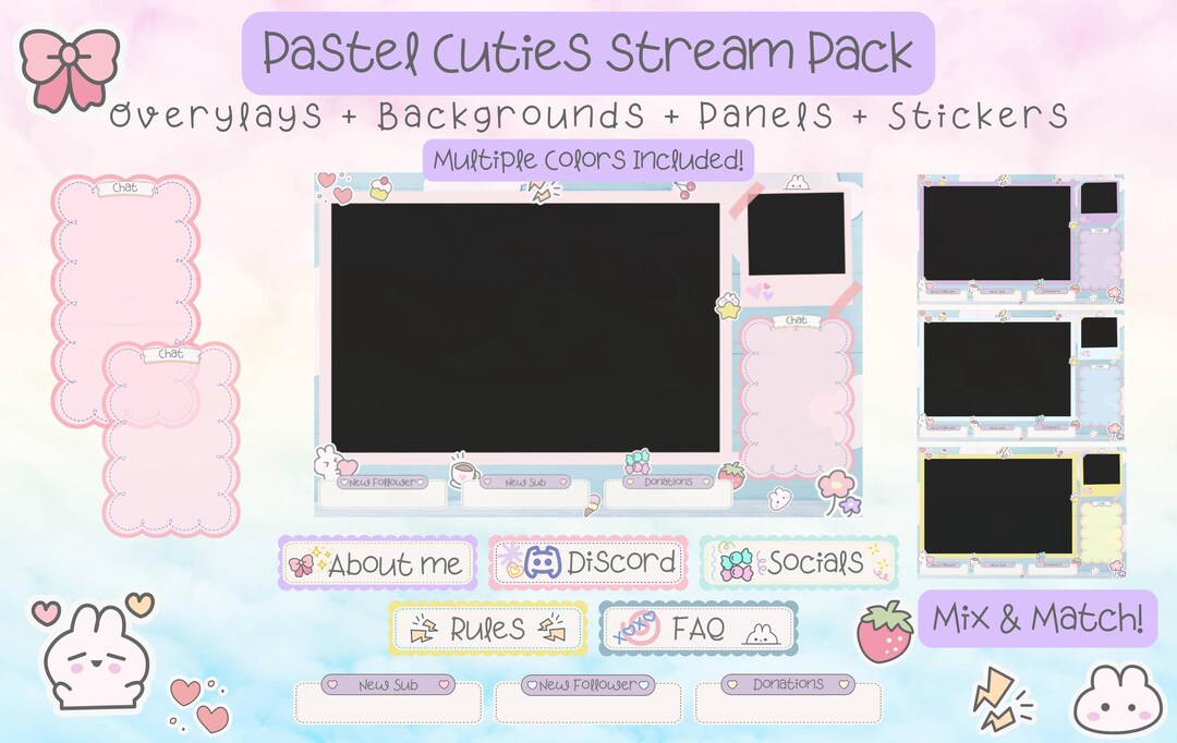 Pastel Cuties Static Streaming Overlay | Mix N Match | Bunnies & Bows ...