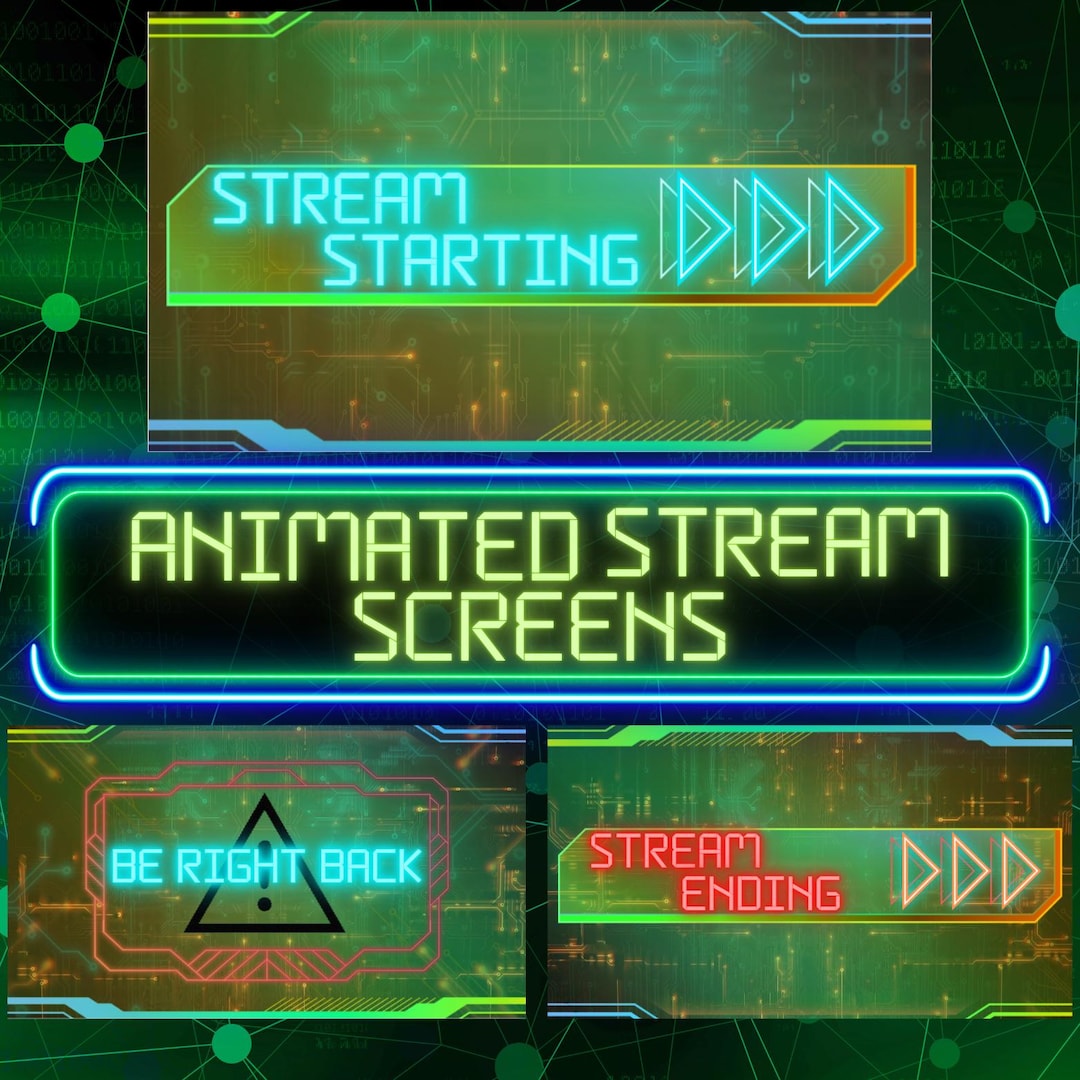 Animated Streaming Screens Video/cybernetic/blue, Green, and Orange ...