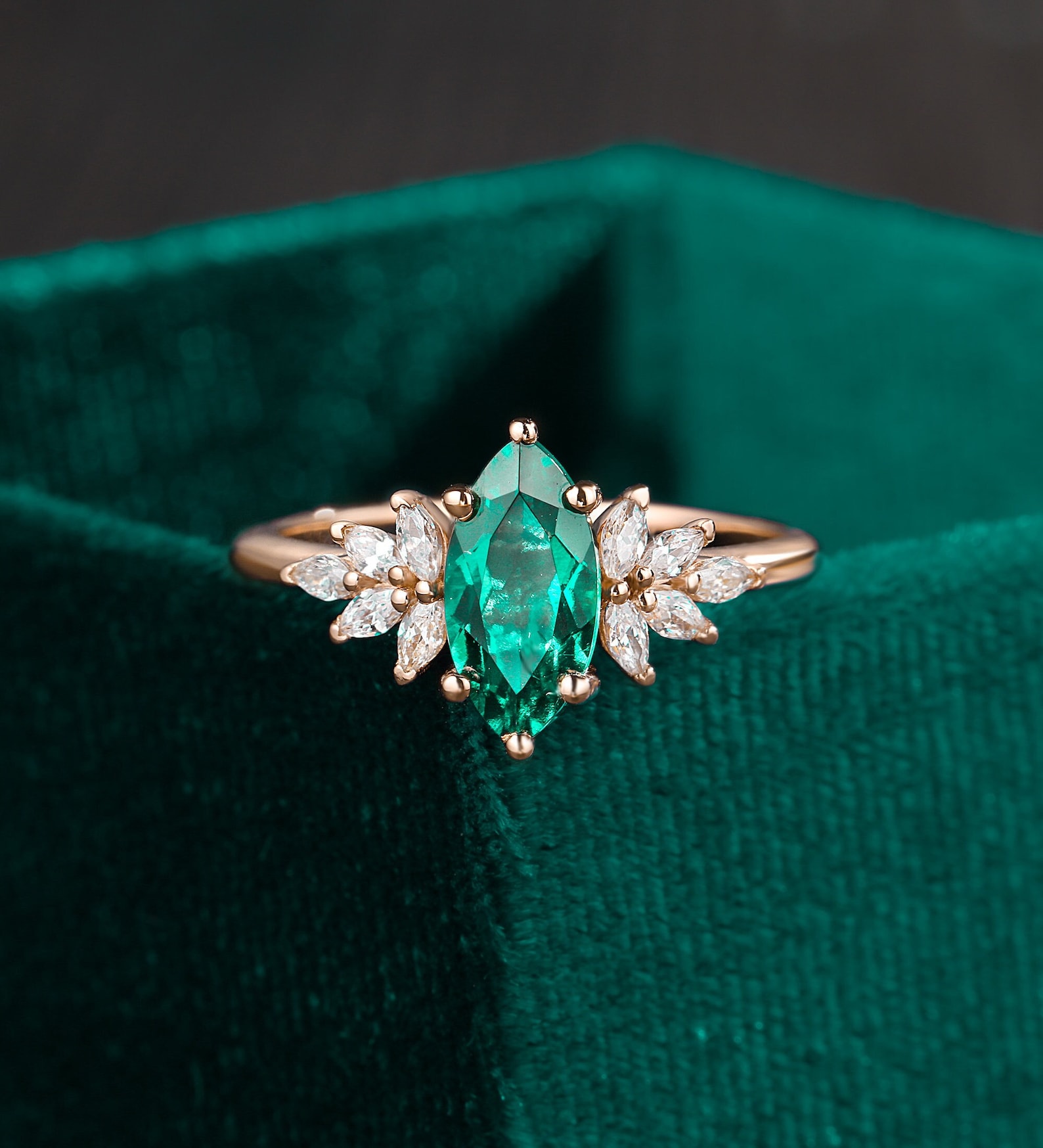 Marquise Cut Emerald Engagement Ring Stacking Moissanite Ring.14k/18k ...