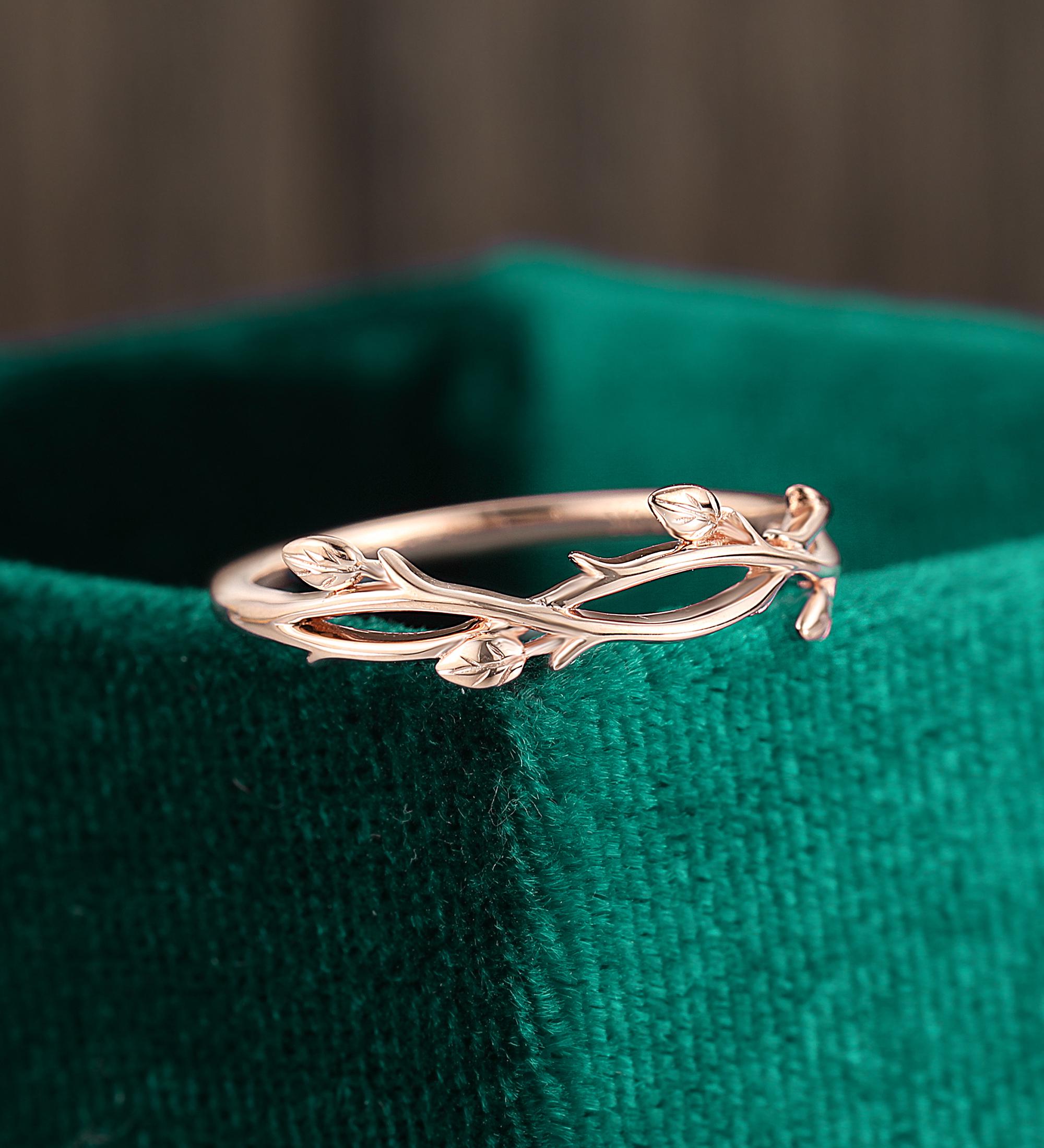 Rose Gold Leaf Vine Ring - 14K/18K Gold Wedding Band - Etsy UK