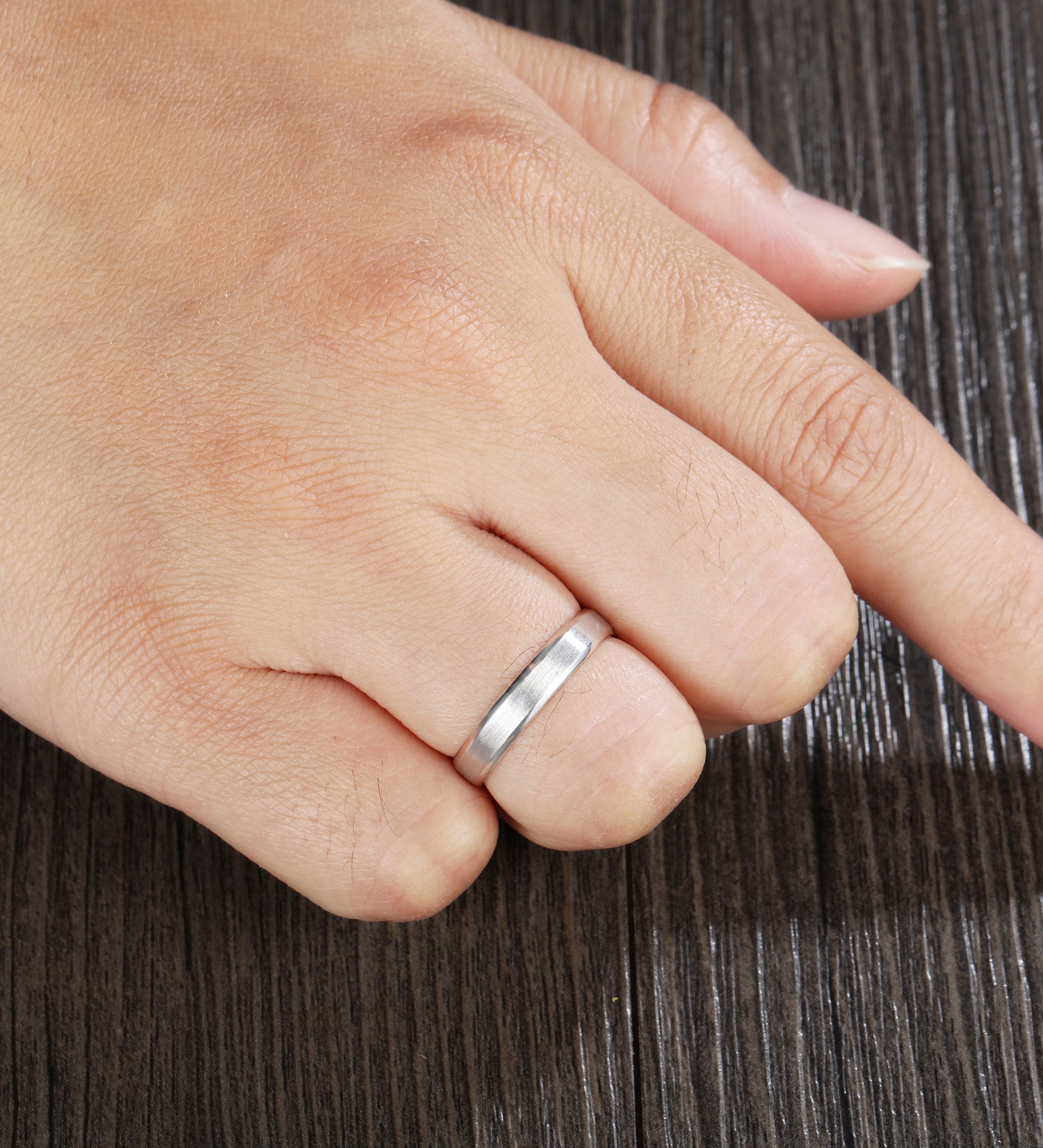 4mm Solid White Gold Bevel Wedding Band, Brush Matte Beveled Edge, 14 ...