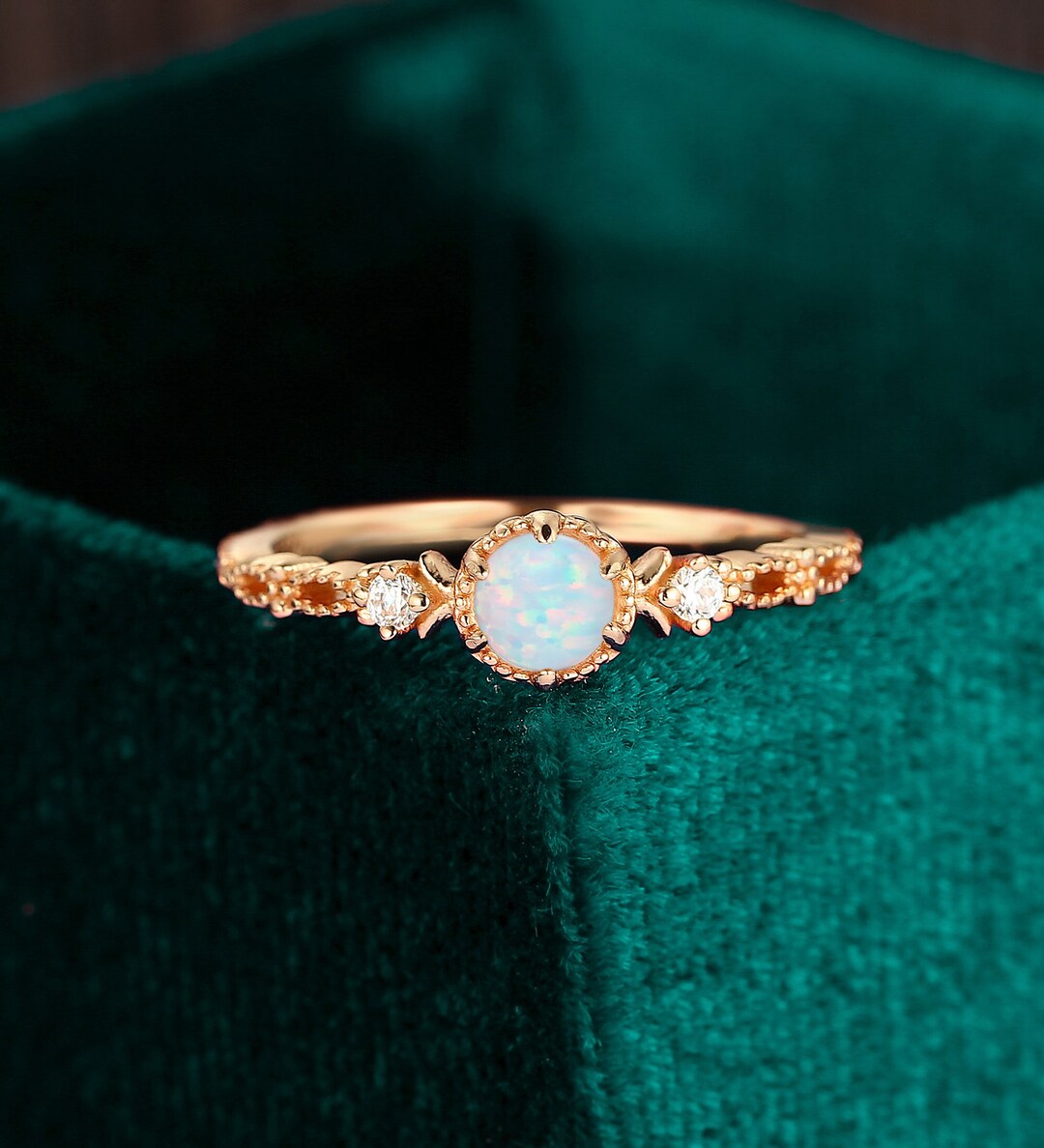 Unique Australia Opal Engagement Ring, Promise Moissanite Yellow Gold ...